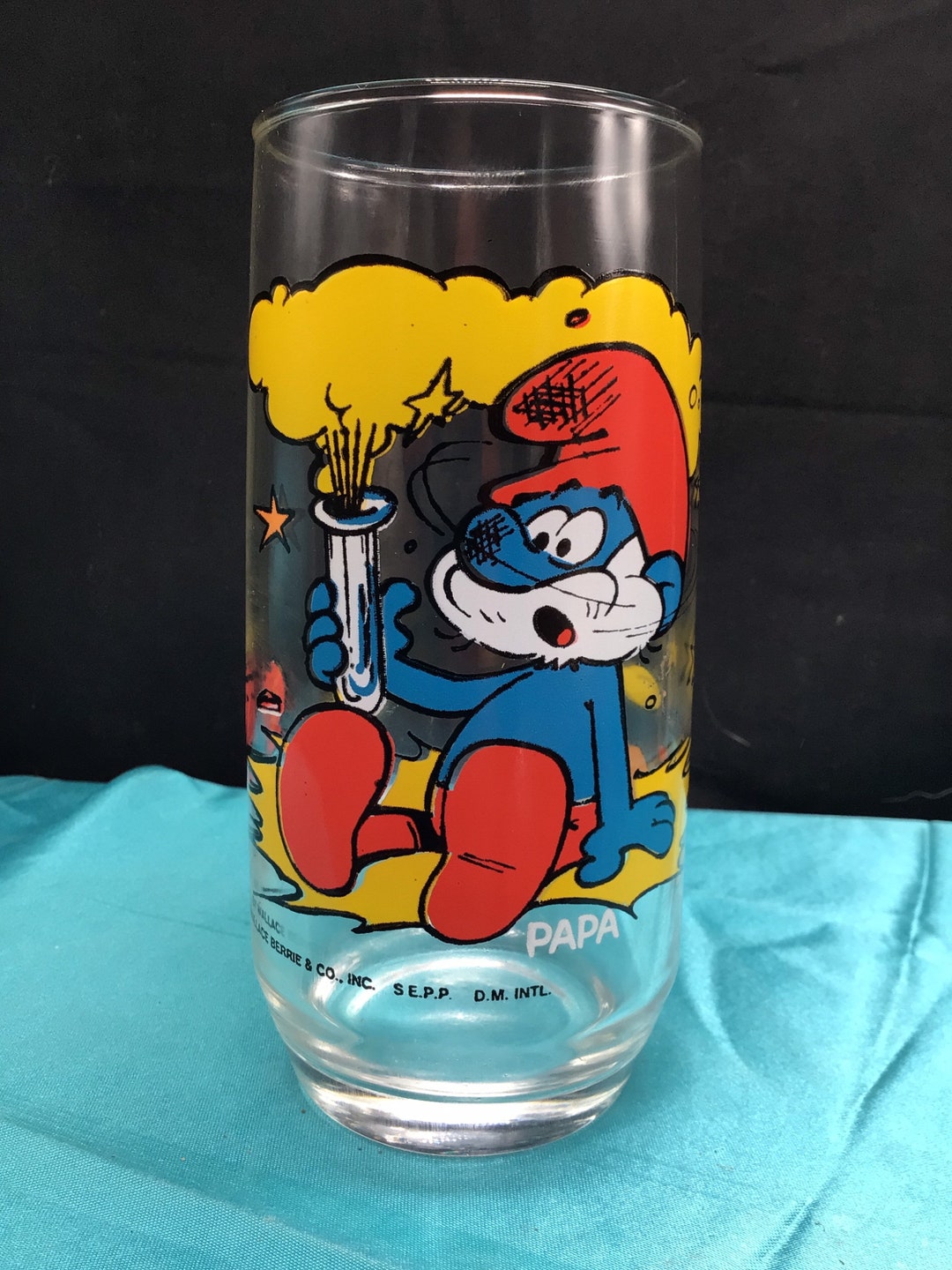 1982 Papa Smurf Cartoon Glass Cup - Etsy