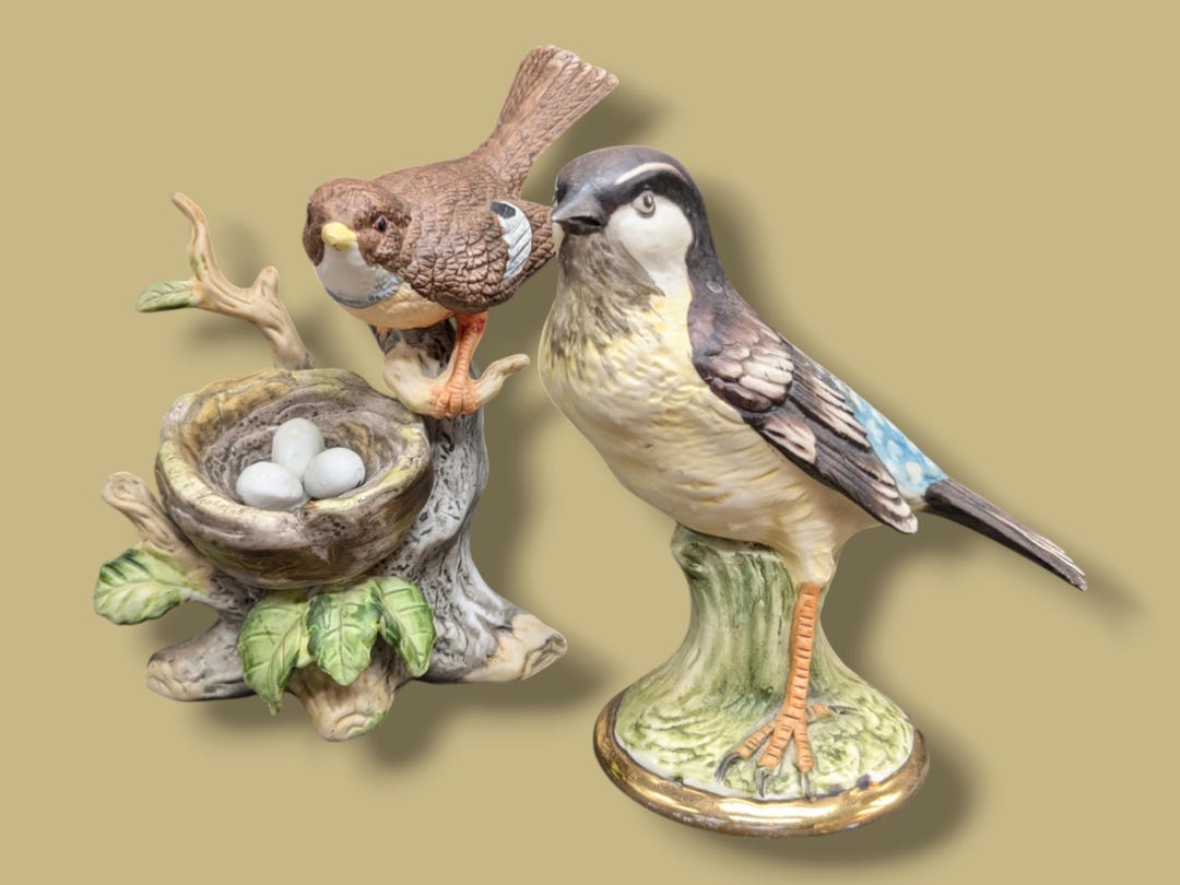 Vintage Porcelain Robin With Nest and Sparrow - Etsy