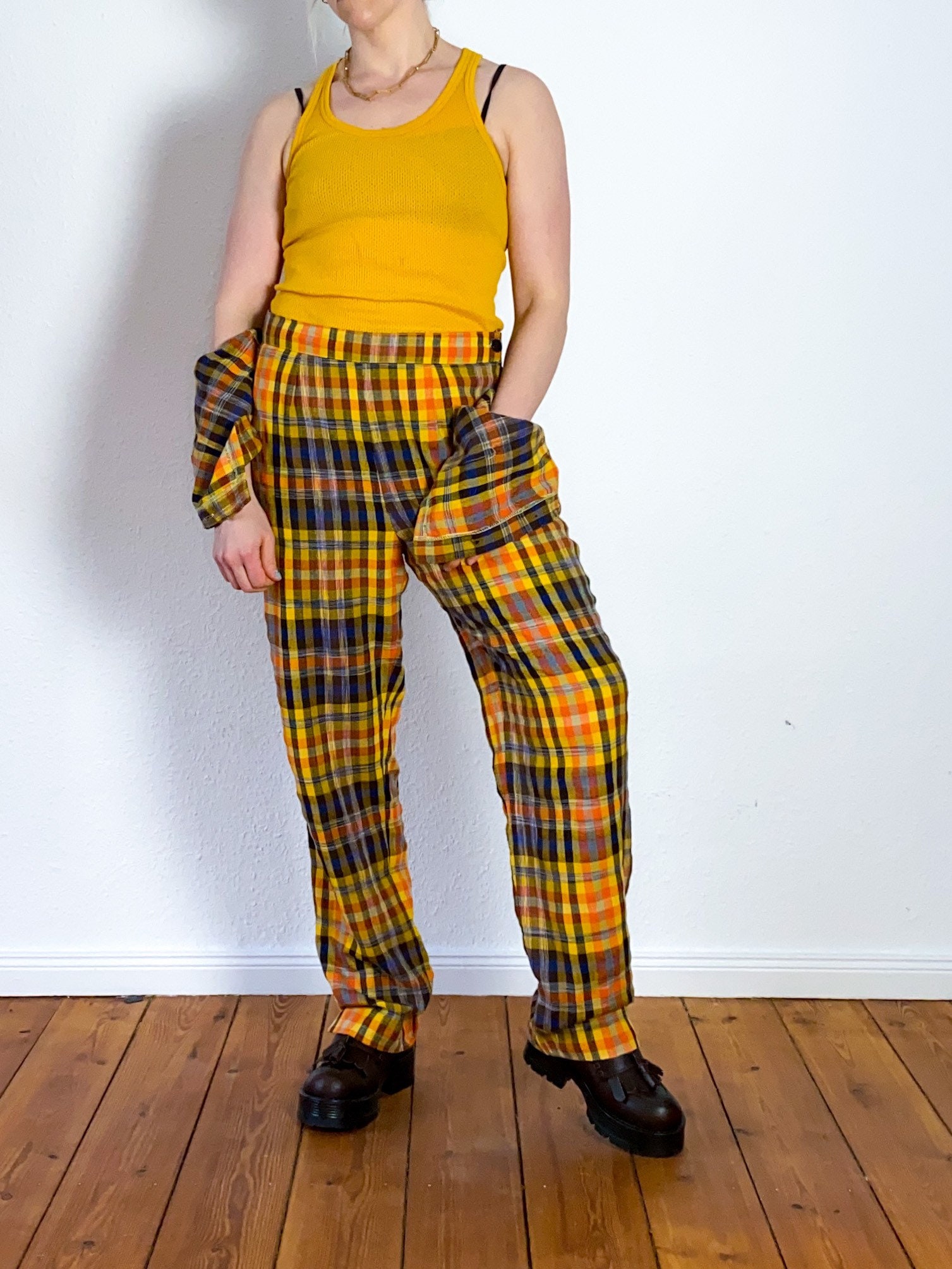 Orange and Yellow Plaid Pant Set - Etsy