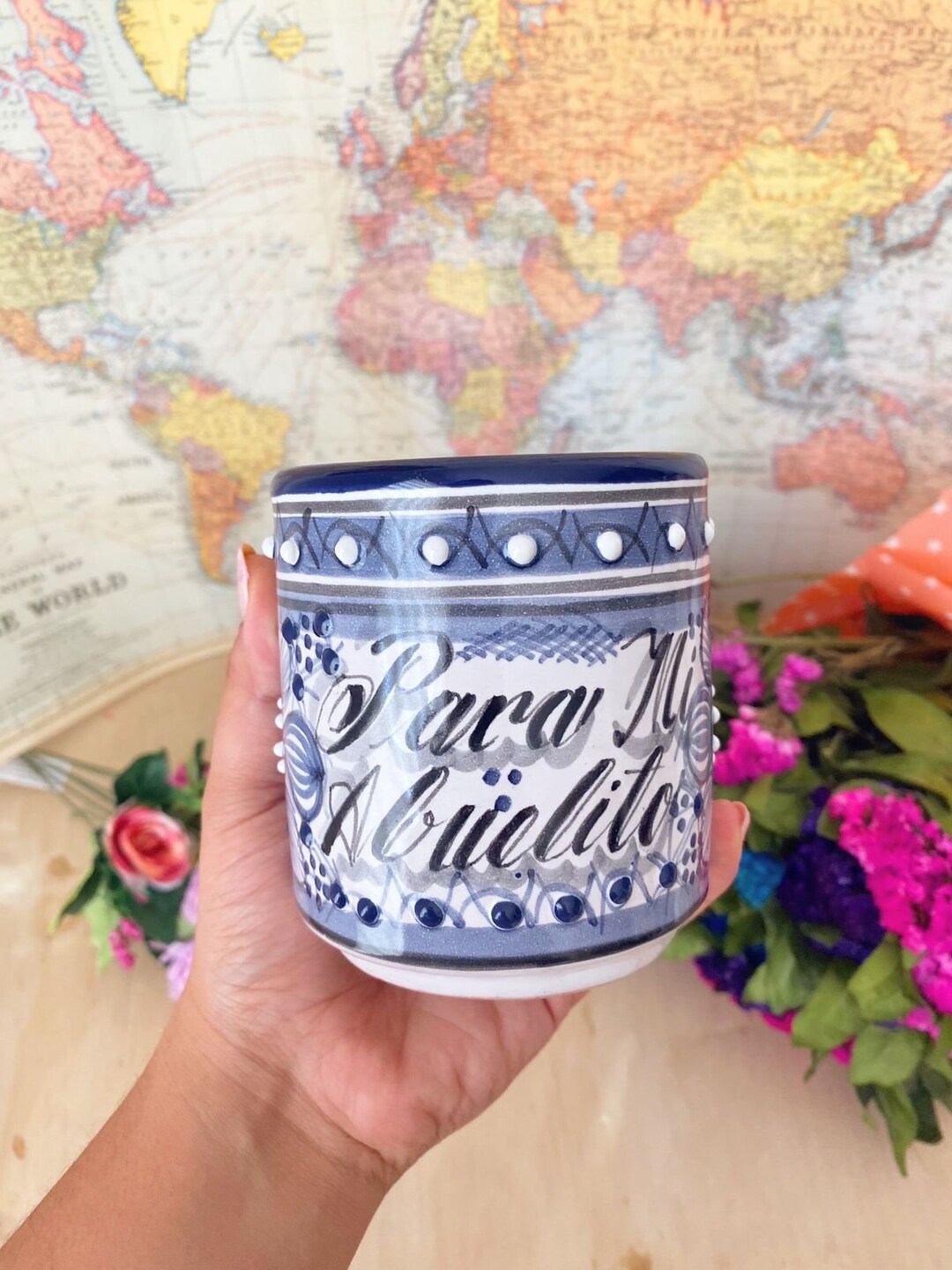 Talavera Cup, Mexican Talavera Mug, Hand Painted Cup for Abuelita ...