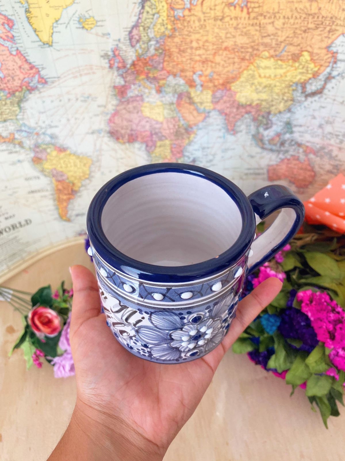 Talavera Cup, Mexican Talavera Mug, Hand Painted Cup for Abuelita ...