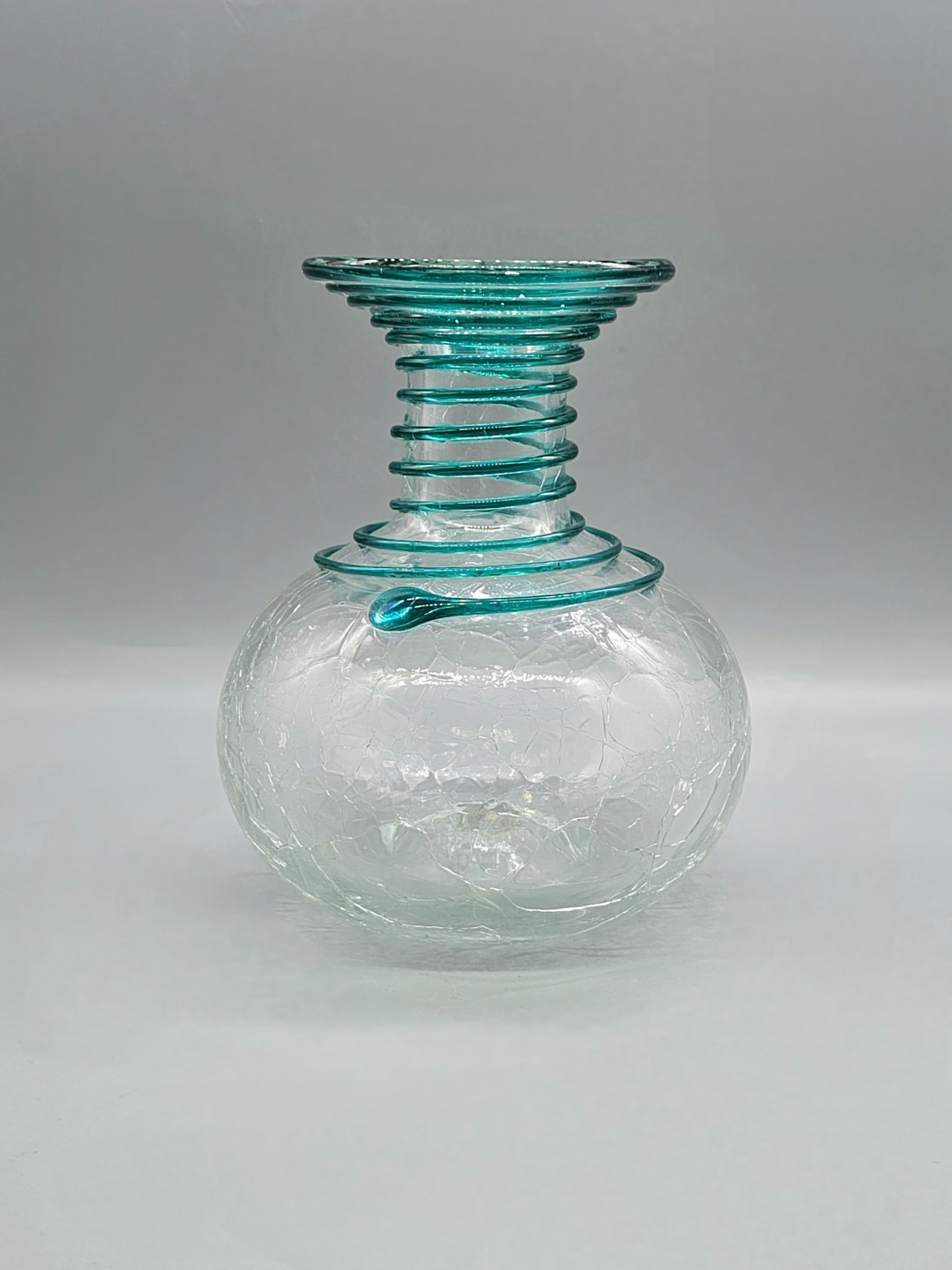 Vintage Blenko Glass Crackle Glass Vase 8318 With Green Rings by Don ...