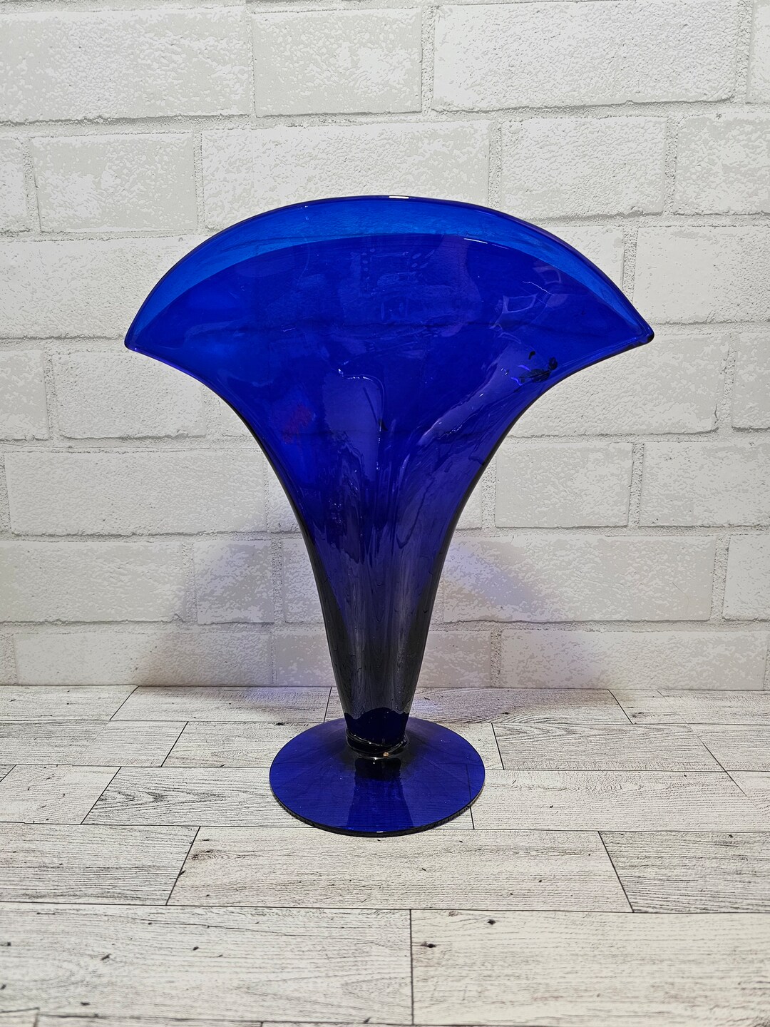 Vintage Blenko Bluenique Art Glass Fan Vase 12 - Etsy