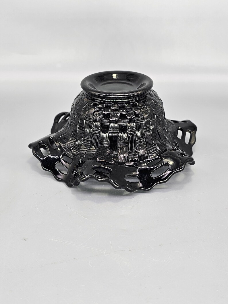 Rare Vintage Fenton Black Basket Weave Ruffled Lattice Edge Glass Bowl ...