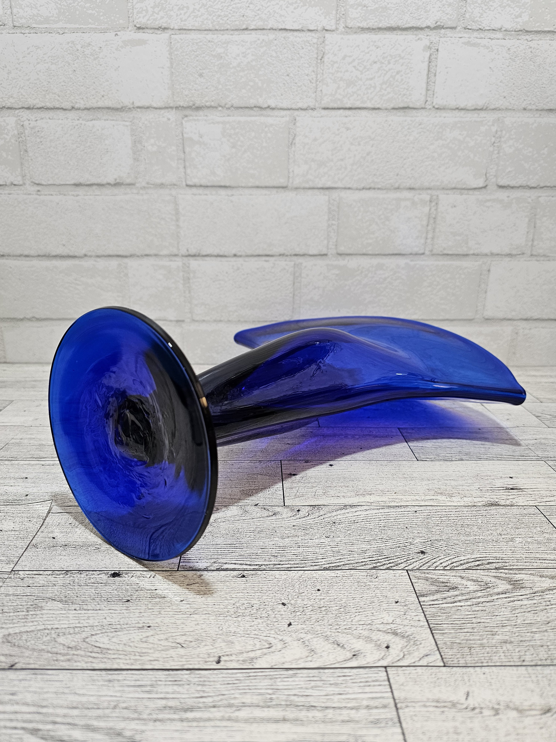Vintage Blenko Blunique Art Glass Fan Vase 12 - Etsy