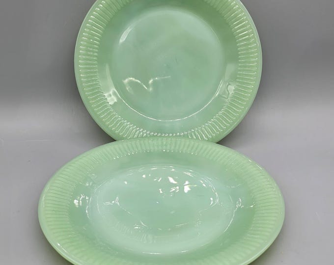 Vintage Fire-king Ovenware Jadeite Jane Ray Ribbed 7 3/4 Salad Lunch ...
