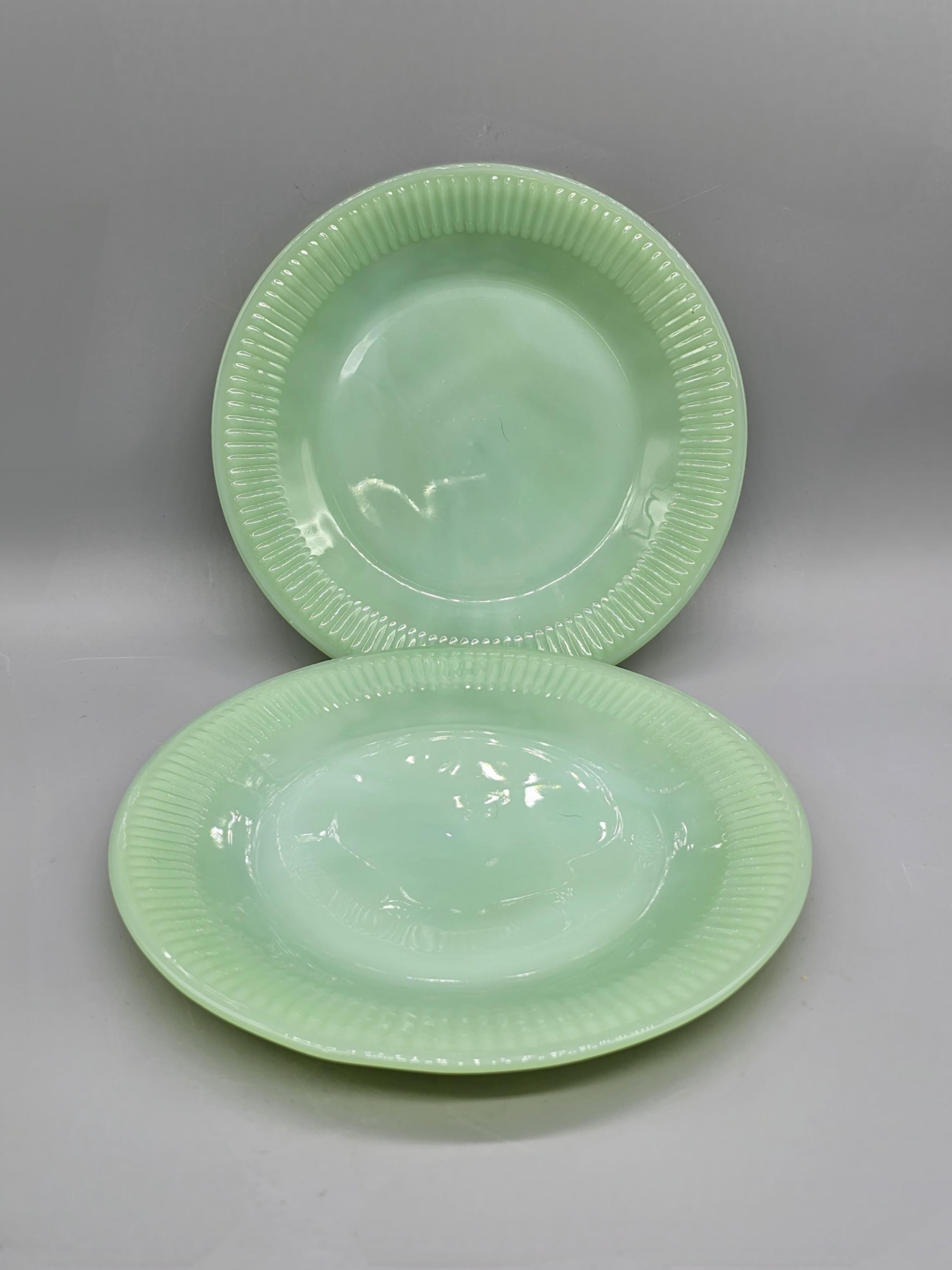 Vintage Fire-king Ovenware Jadeite Jane Ray Ribbed 7 3/4 Salad Lunch ...
