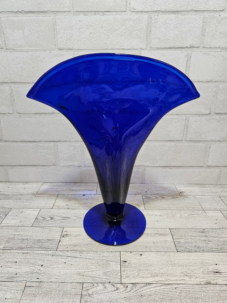 Vintage Blenko Blunique Art Glass Fan Vase 12 - Etsy
