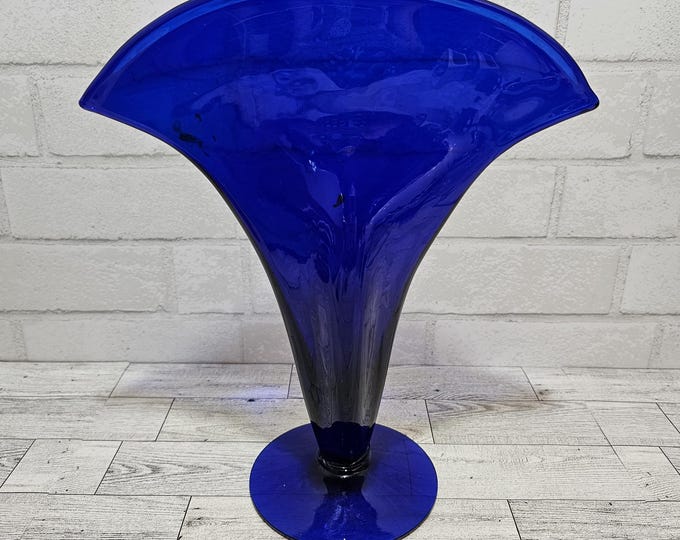 Vintage Blenko #872 Blunique Art Glass Fan Vase 12" - Etsy
