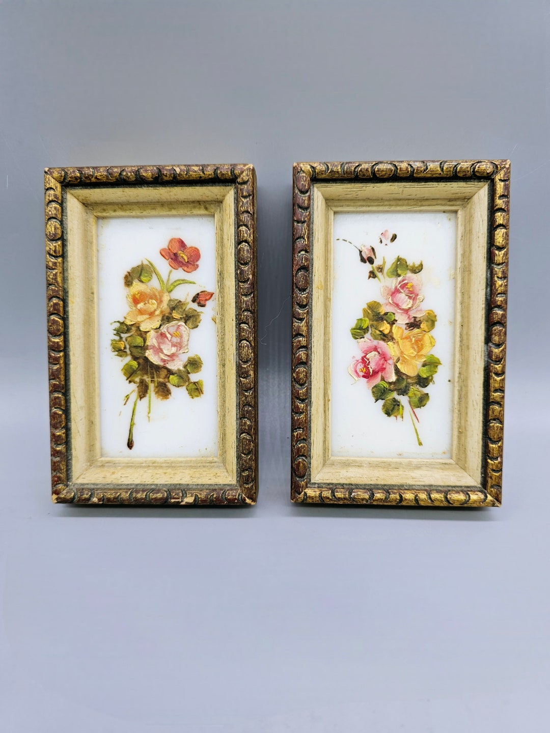 Vintage Miniature Rose Paintings Hand Painted on Glass - Etsy