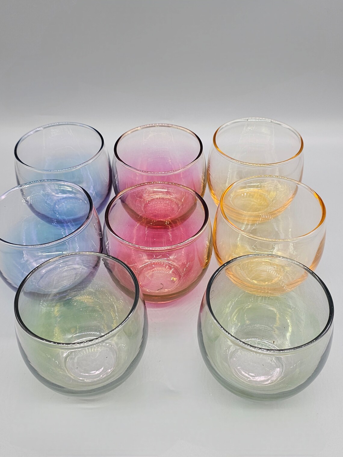 Vintage Federal Glass Over the Rainbow Roly Poly Glasses & Carrier ...