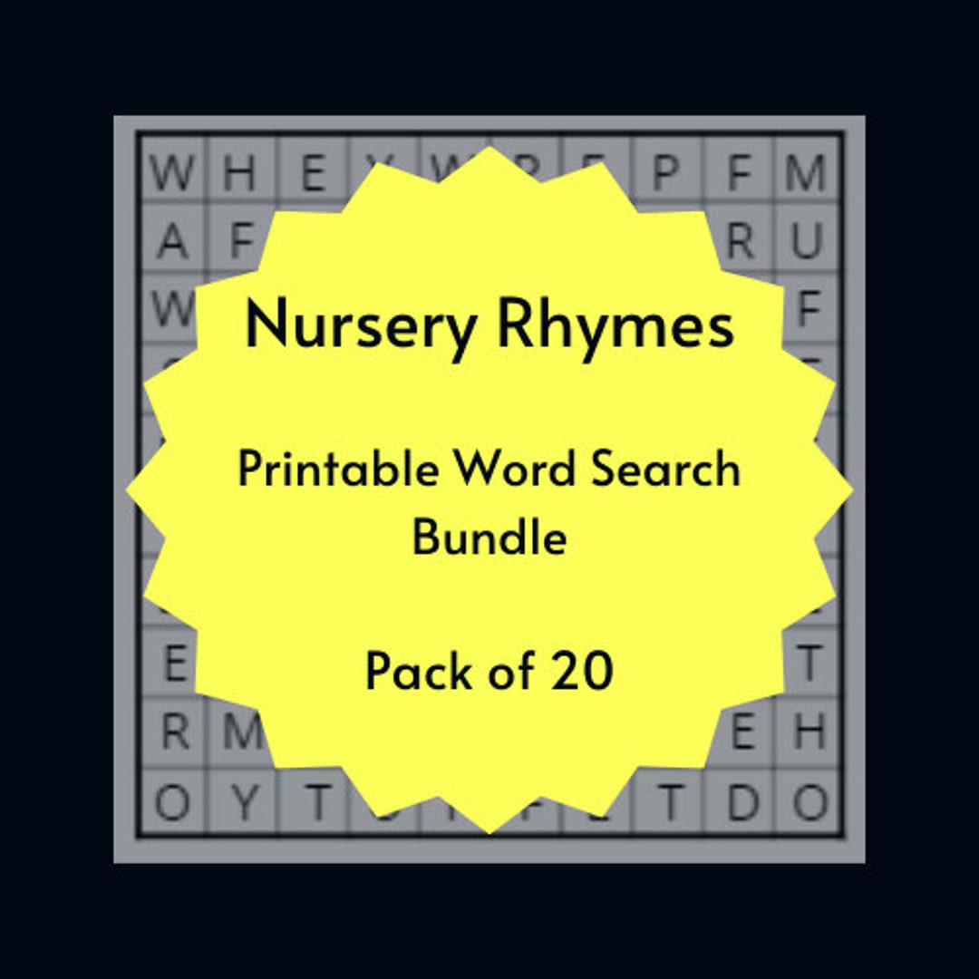 Nursery Rhymes Wordsearch Bundle Download and Print Pack of 20 Digital ...
