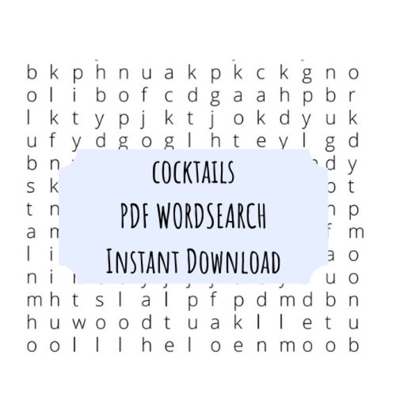 Puzzles Toys & Games Cocktail Wordsearch Printable PDF Large Word ...