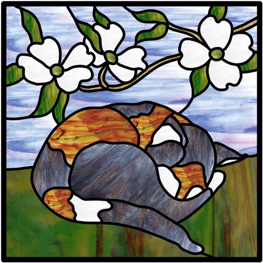 Calico Kitten Under Dogwood Tree Stained Glass Design Pattern - Etsy