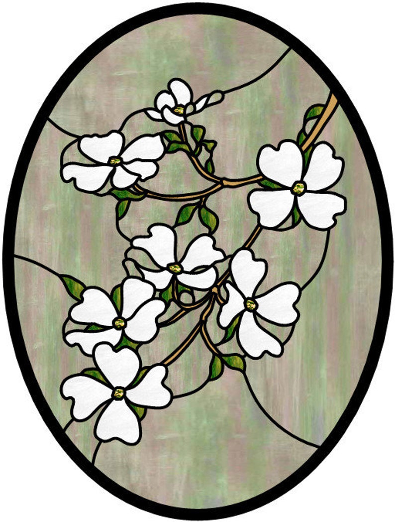 Dogwood Spring Flowers Stained Glass Oval Panel Pattern for Download - Etsy