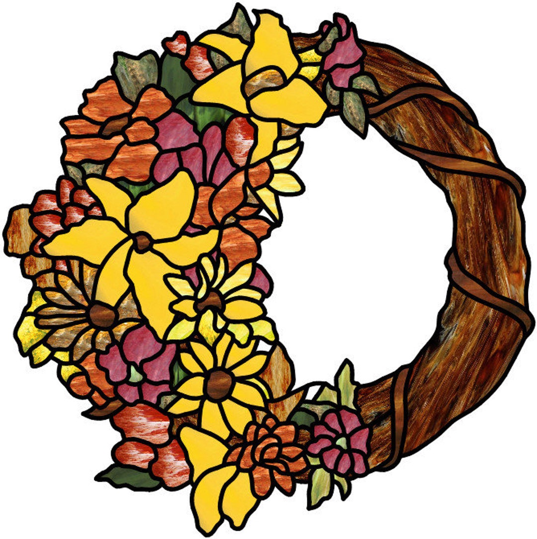 Autumn Wreath Stained Glass Design Pattern for Download - Etsy