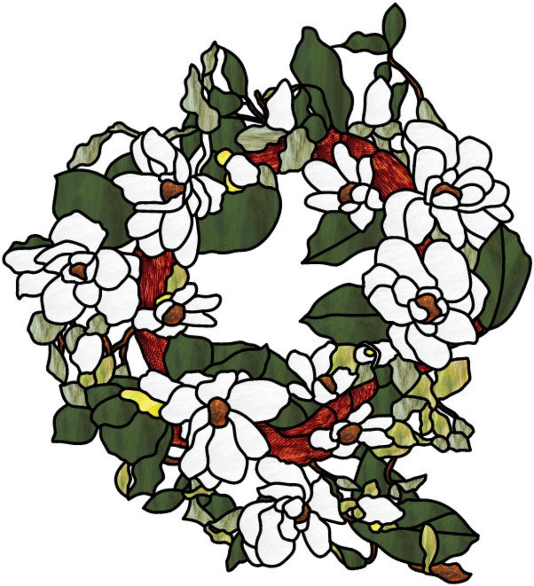 Southern Magnolia Stained Glass Wreath Pattern for Download - Etsy
