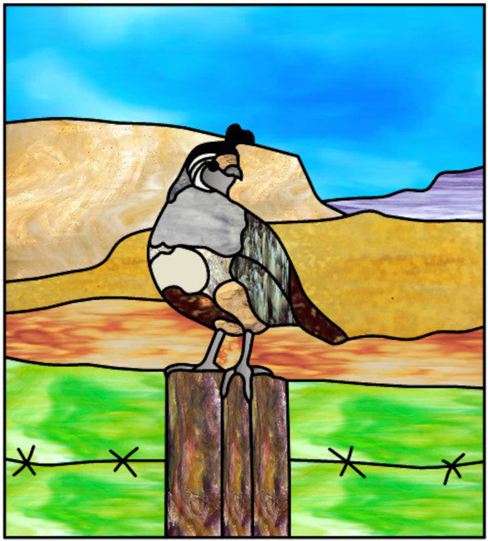 Desert Quail Southwest Copper Foil Stained Glass Pattern Design - Etsy