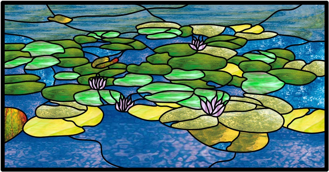 Water Lily Pond After Monet Stained Glass Panel Window Pattern Design ...