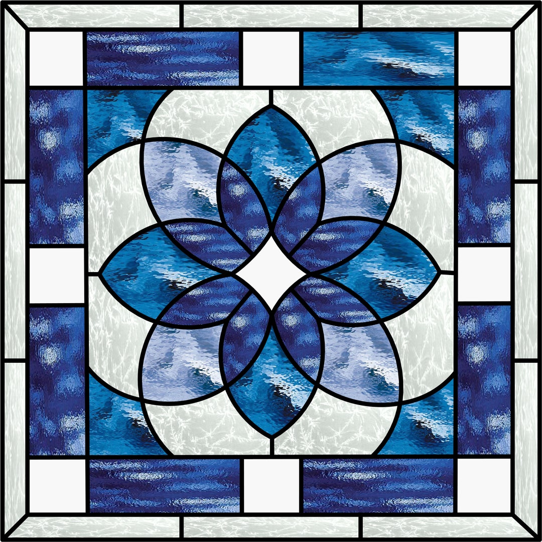 Blue Geometric Flower Stained Glass Panel Pattern for Download - Etsy