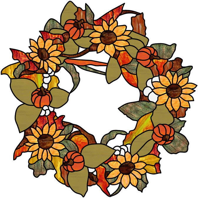 Golden Sunflower Stained Glass Hanging Wreath Pattern for Download - Etsy