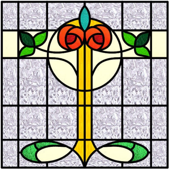 2 Macintosh Roses Stained Glass Arts and Crafts Style Pattern - Etsy