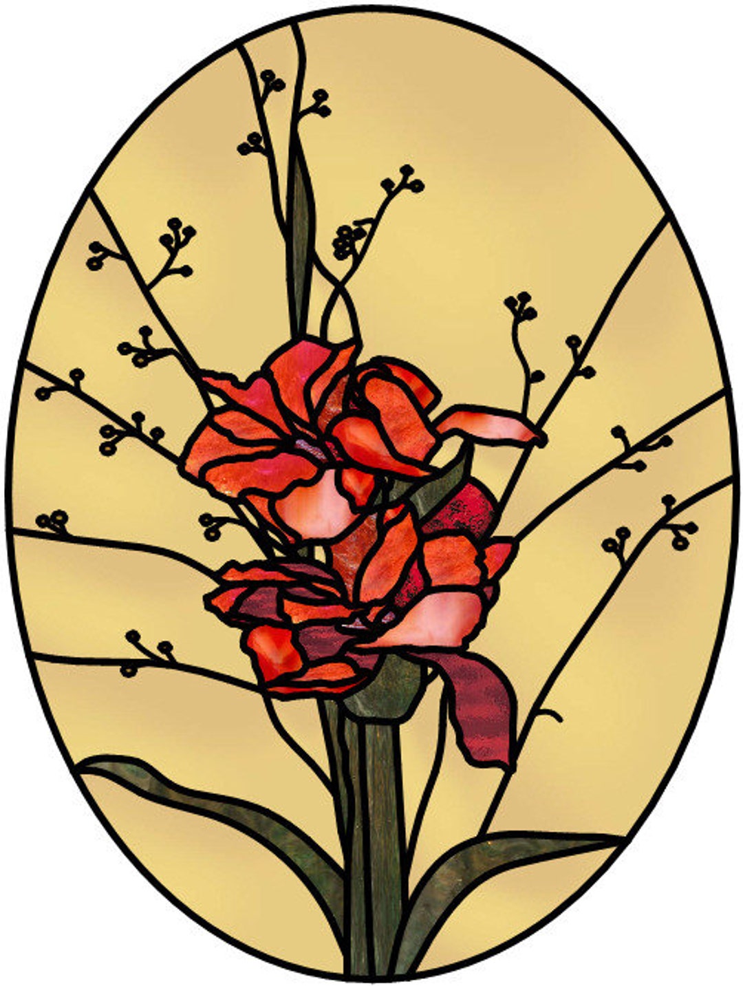 Amaryllis Oval Stained Glass Design Pattern for Download - Etsy