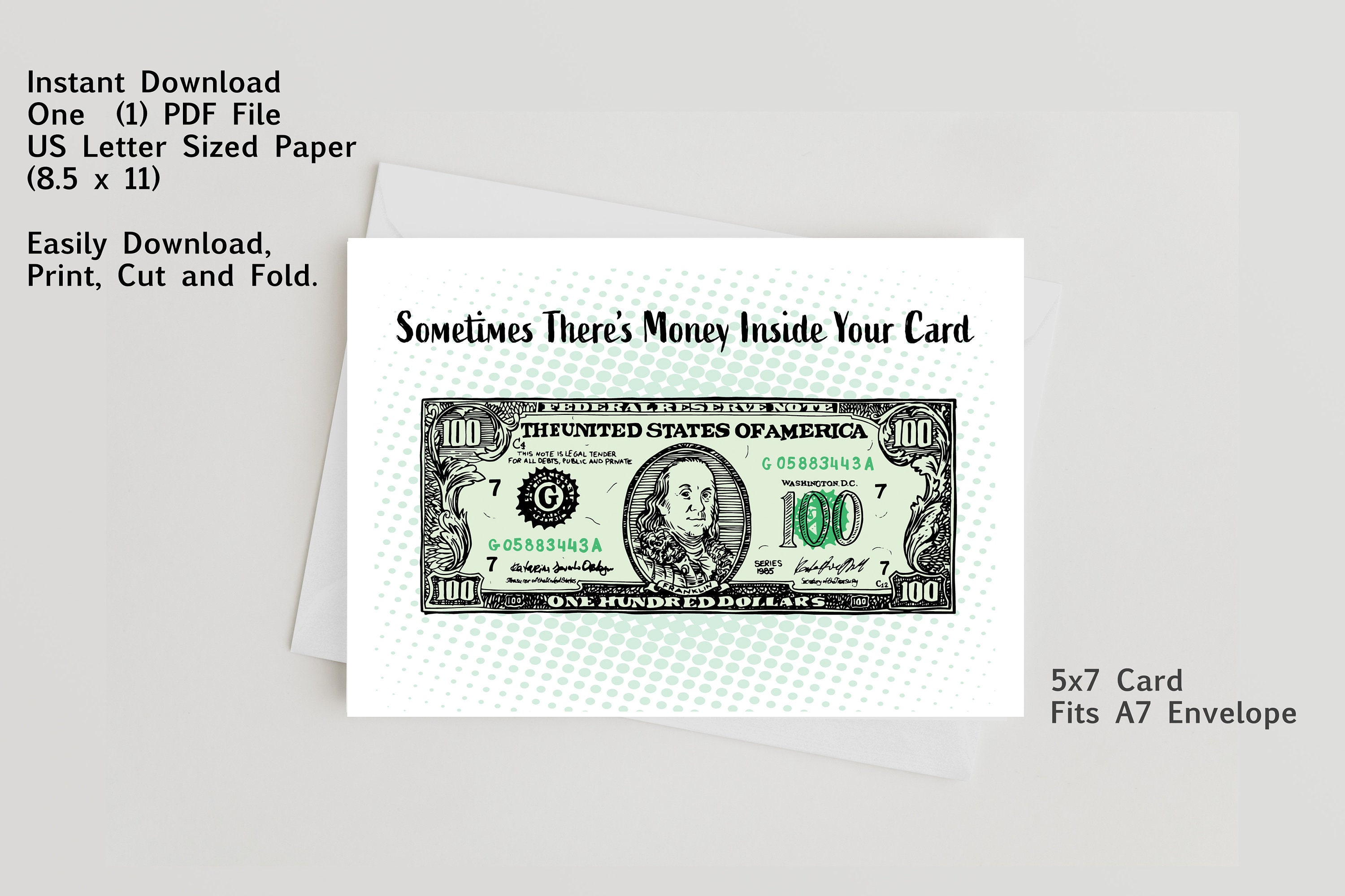 Funny Money Card 100 Dollar Bill Greeting Card Printable Card DIGITAL ...