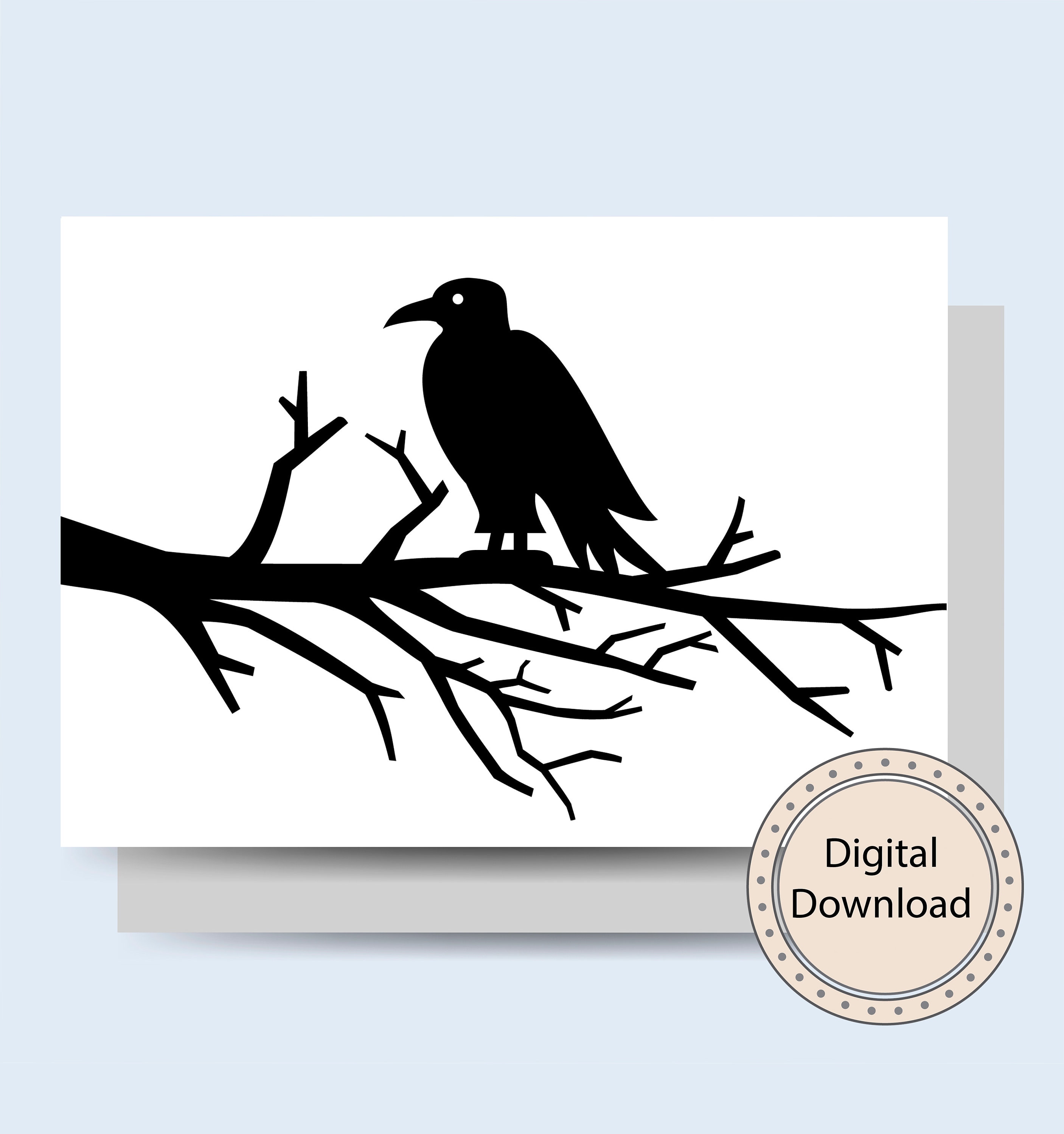 Raven on a Bare Limb Printable Card | Raven Perched Goth Digital Card ...