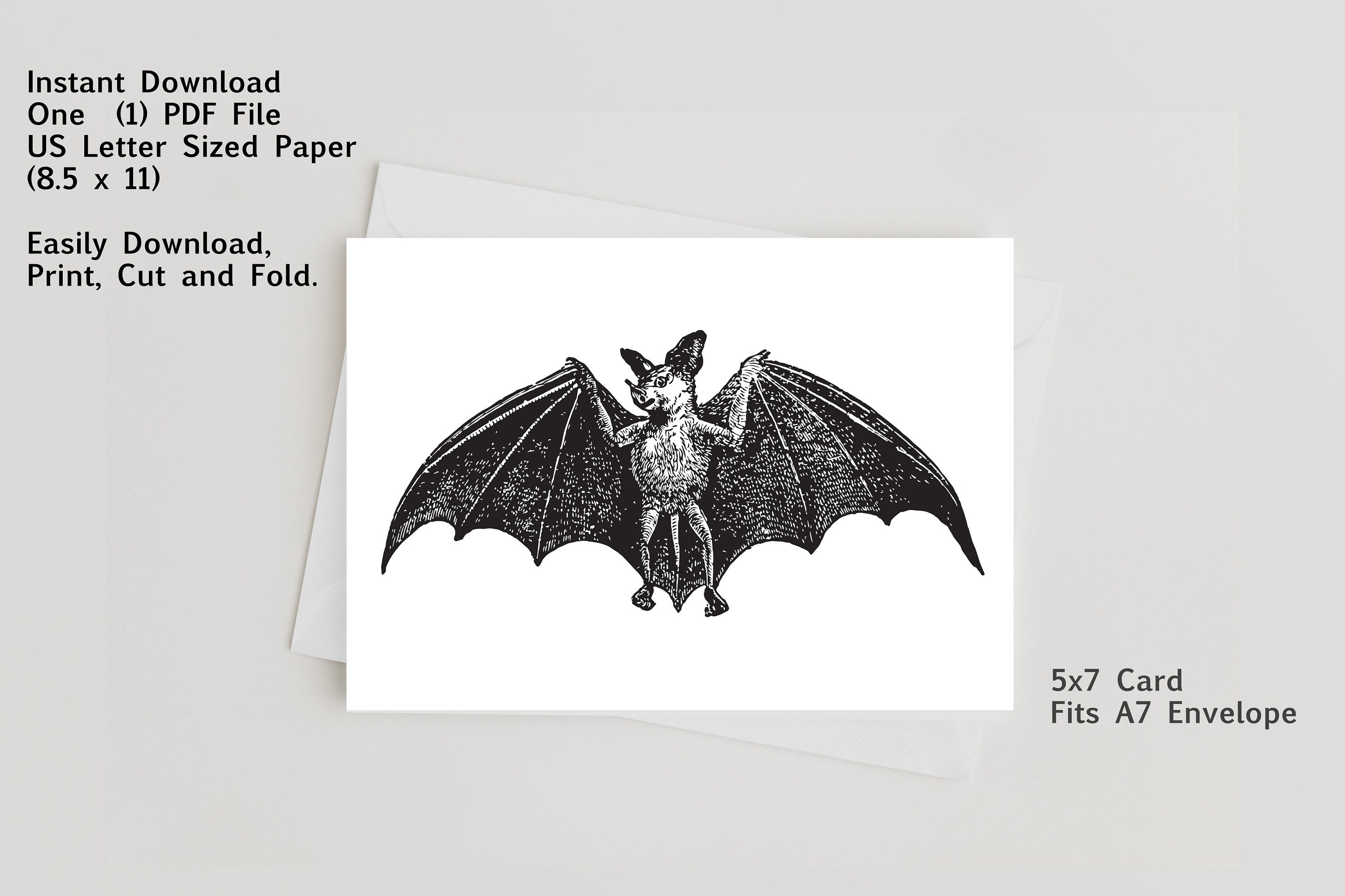 Vampire Bat | Spectral Bat Halloween or Goth Printable Card | Digital ...