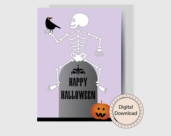Skeleton Happy Halloween Printable Foldable Digital Card Download - Etsy