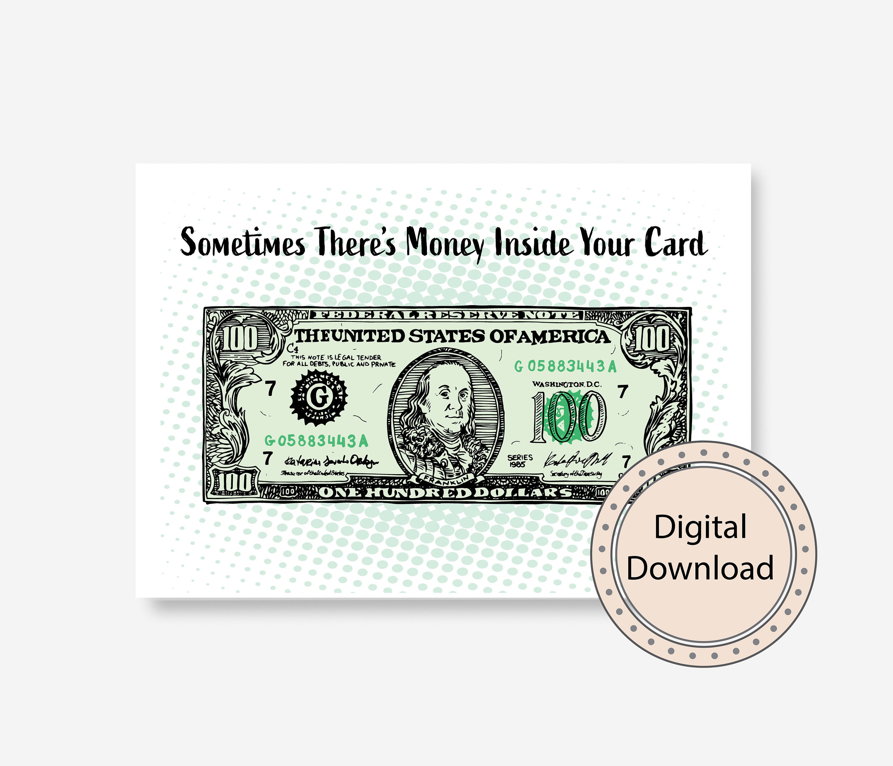 Funny Money Card 100 Dollar Bill Greeting Card Printable Card DIGITAL ...