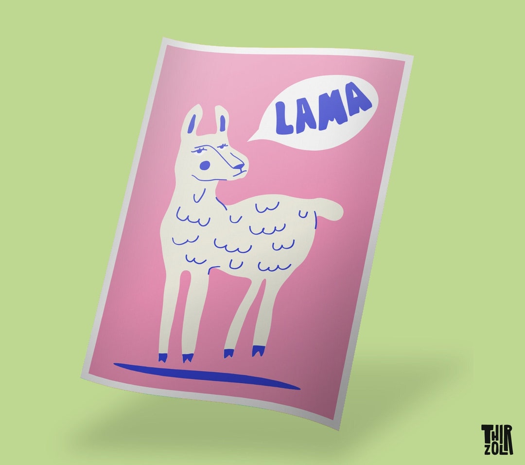 Illustrated Llama Graphic Cute Poster Card Art Print Wall Decor Alpaca ...