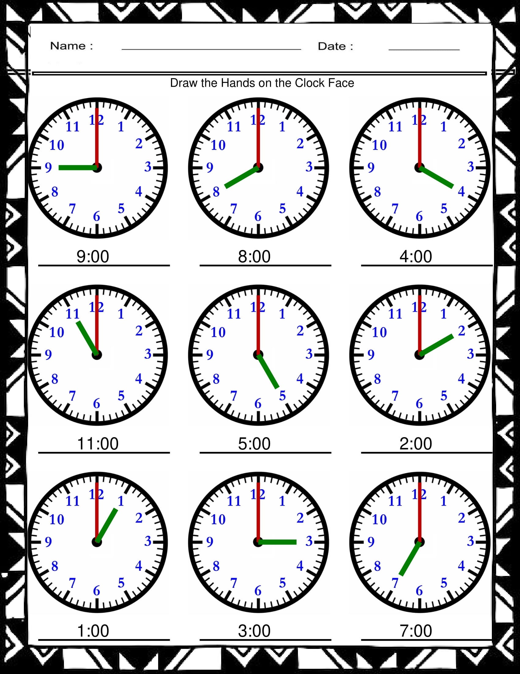 Tell Me Time Time Worksheets Drawing the Hands on the Clock Face - Etsy