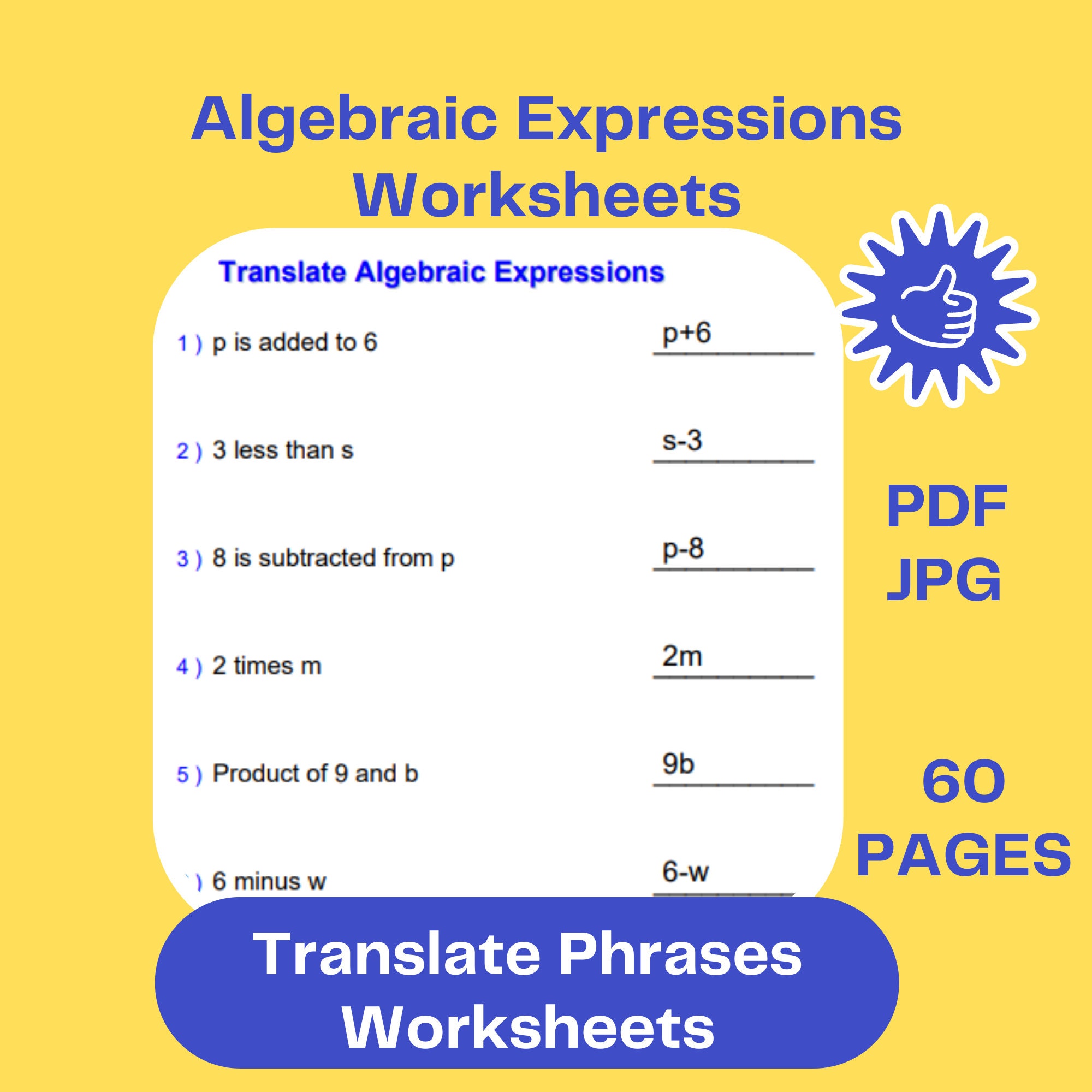 Algebraic Expressions Worksheets
