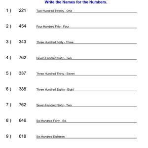 Place Value Worksheets Word Names for Numbers Worksheets 3 Digits 4 ...