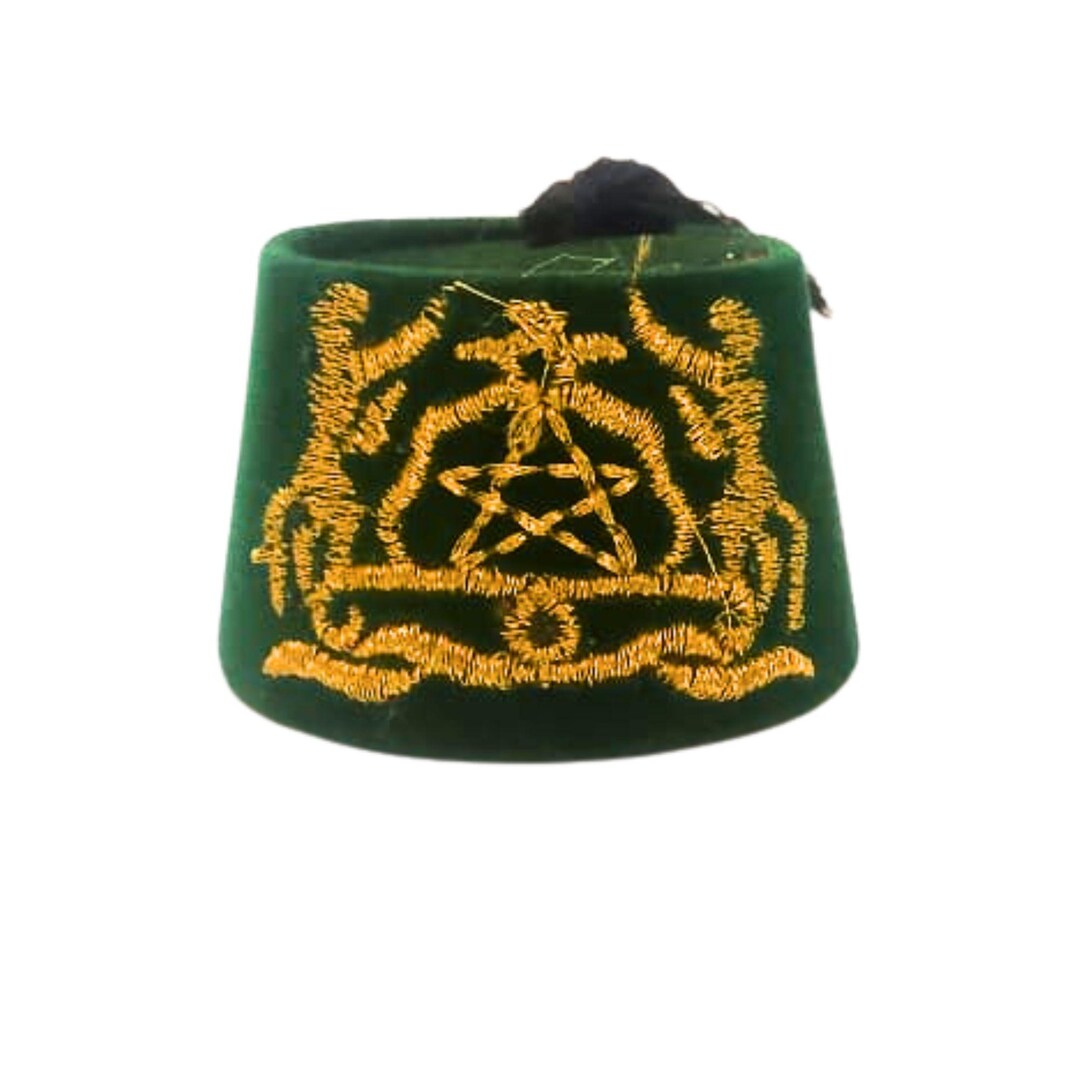 Miniature Moroccan Fez Hat: Green Tarboosh With Gold Embroidery - Etsy