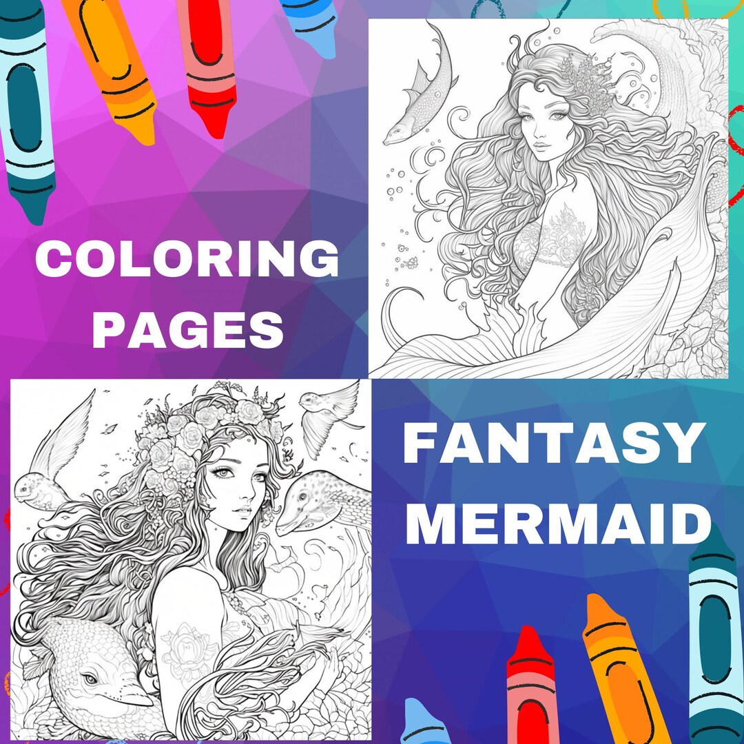 16 Cute Fantasy Mermaid Coloring Pages for Adults Mermaid - Etsy