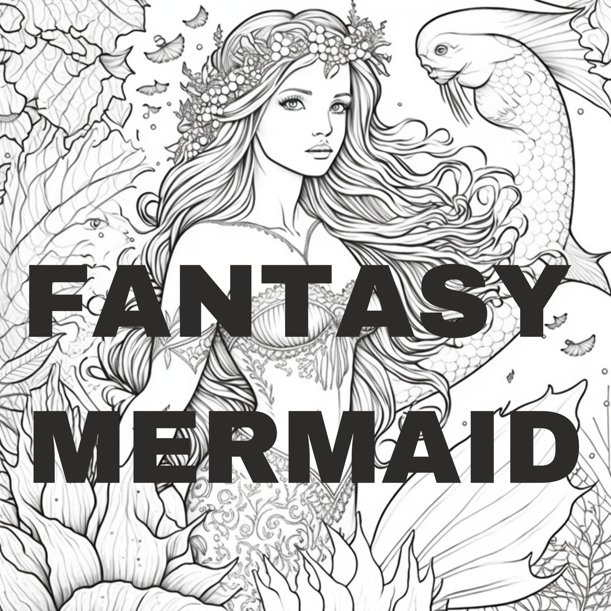 16 Cute Fantasy Mermaid Coloring Pages for Adults Mermaid - Etsy