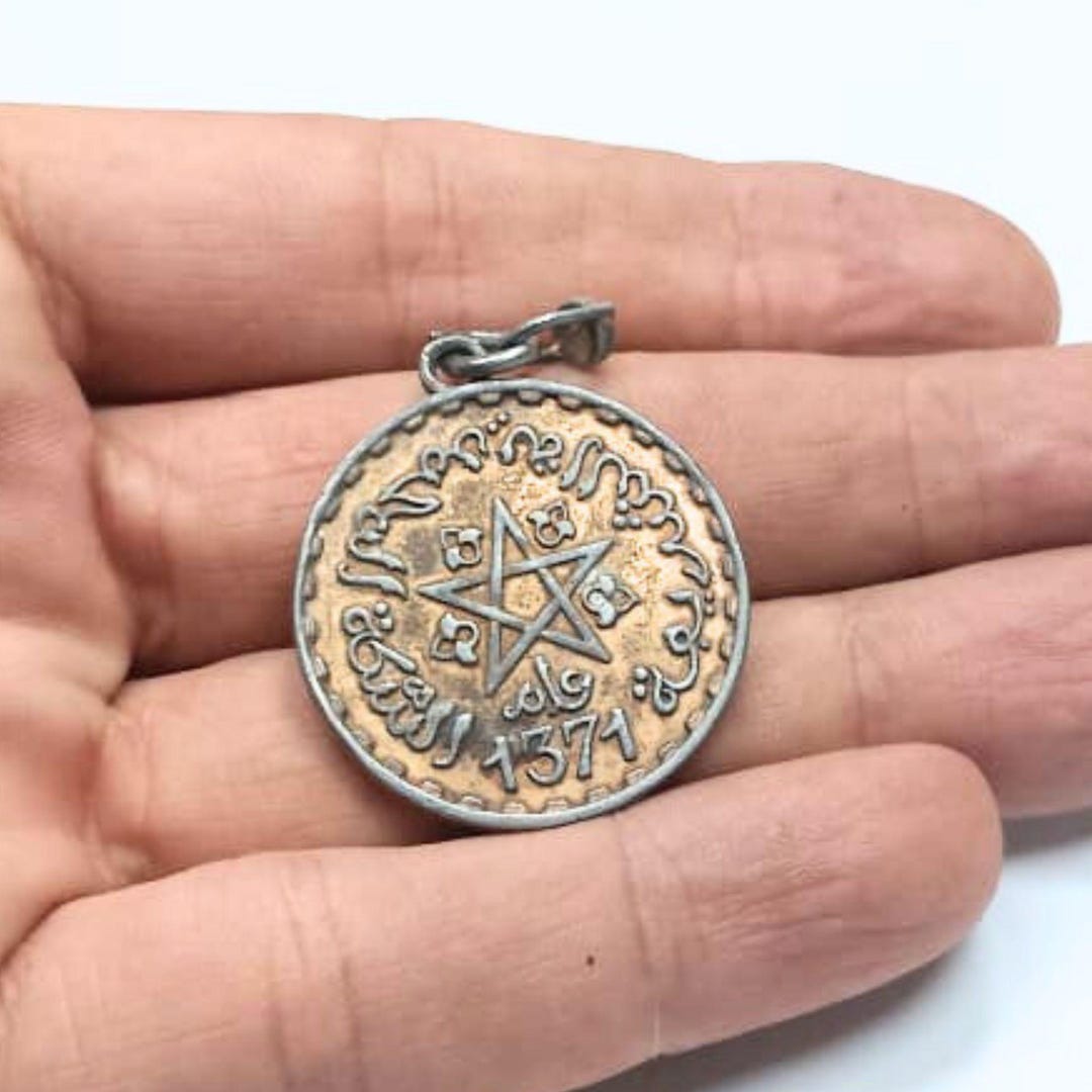 Rare Antique Moroccan 20 Francs Coin Pendant – 1371 Collectible Brass ...