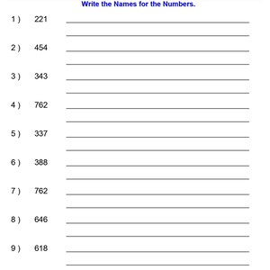 Place Value Worksheets Word Names for Numbers Worksheets 3 Digits 4 ...