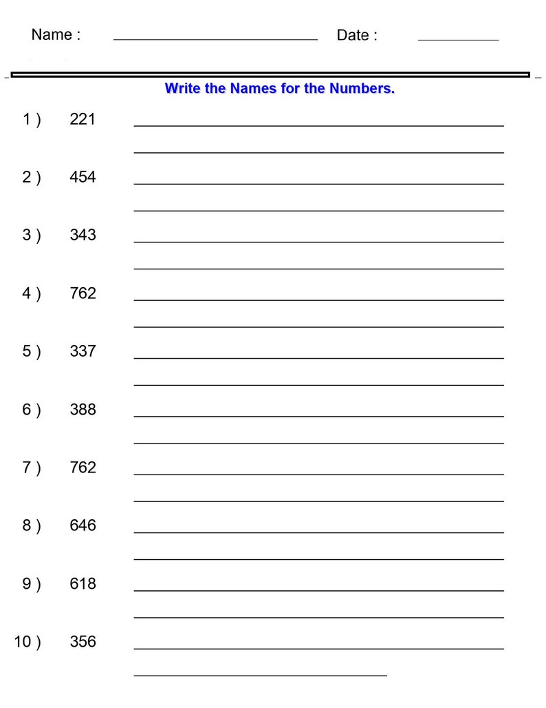 Place Value Worksheets Word Names for Numbers Worksheets 3 - Etsy