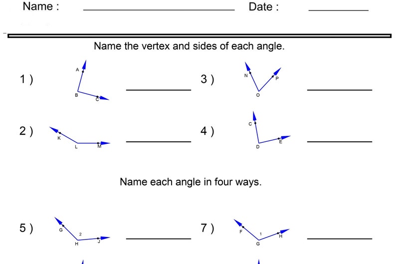 Naming Angles Worksheets , Name the Vertex and Sides of Each Angle for ...