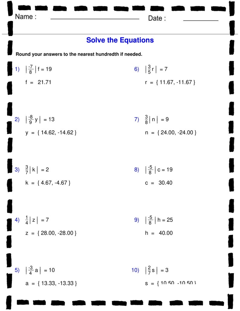 Equations Worksheets Absolute Value Equations monomial Polynomial ...