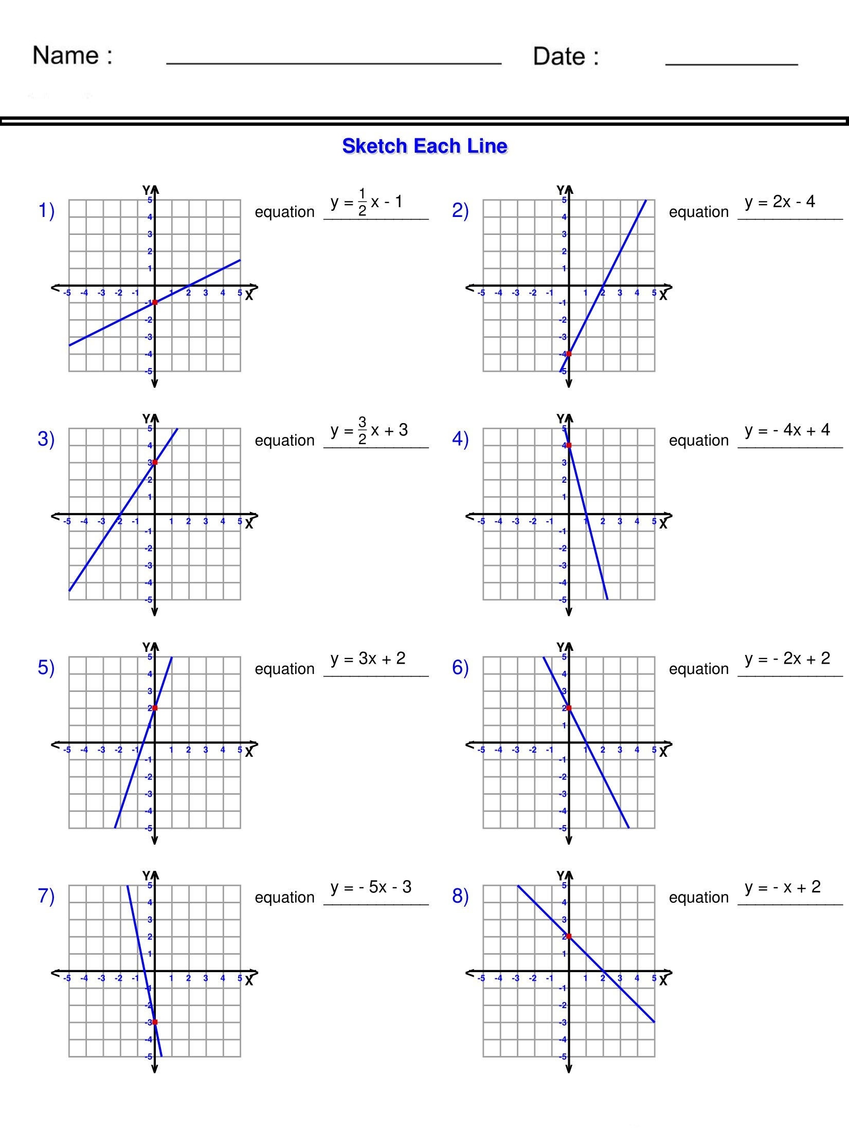 Linear Functions Graphing Lines in Slope-intercept Form Worksheets 20 ...
