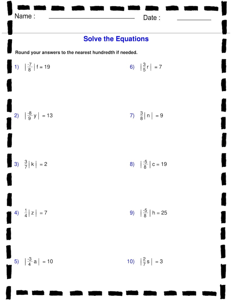 Equations Worksheets Absolute Value Equations monomial Polynomial ...