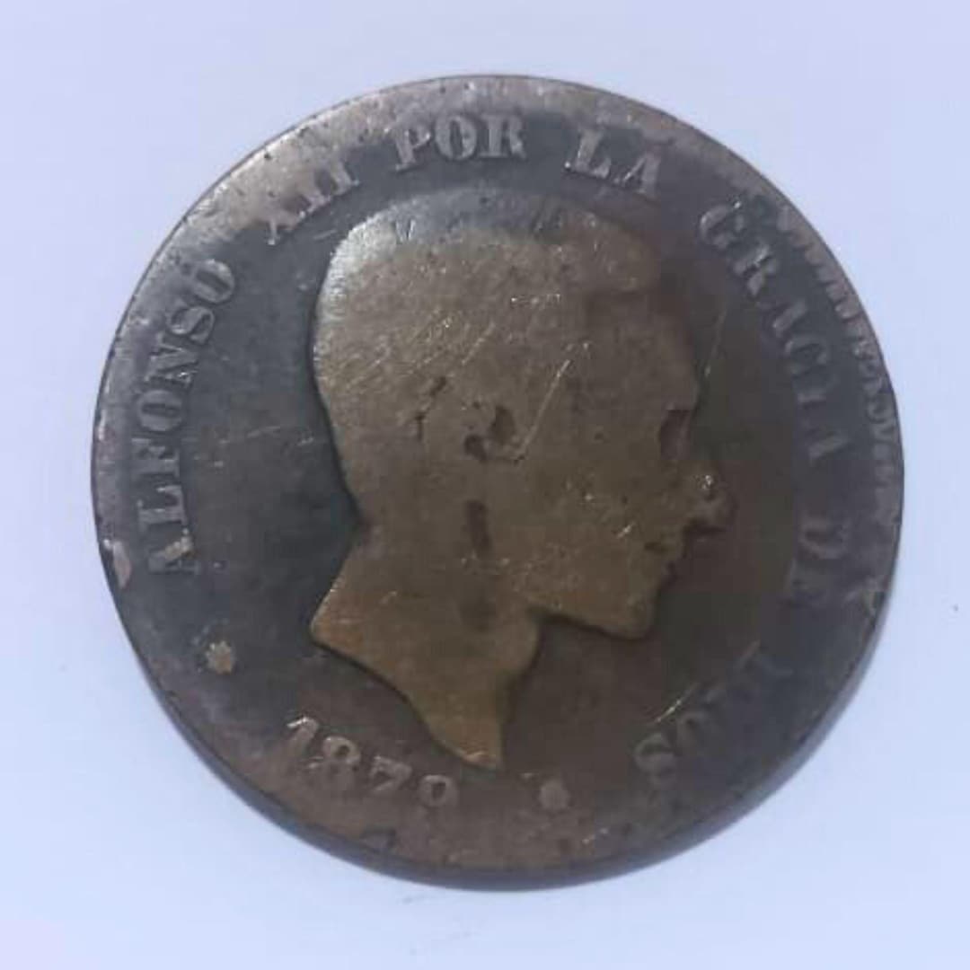 Rare 1879 Alfonso XII Spanish Coin - Antique Diez Centimos Collectible ...