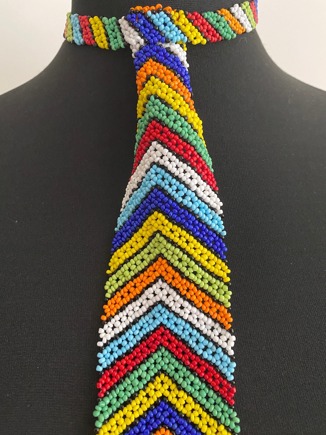 Zulu Beaded Tie: Handmade African Necktie, Chevron Design - Etsy