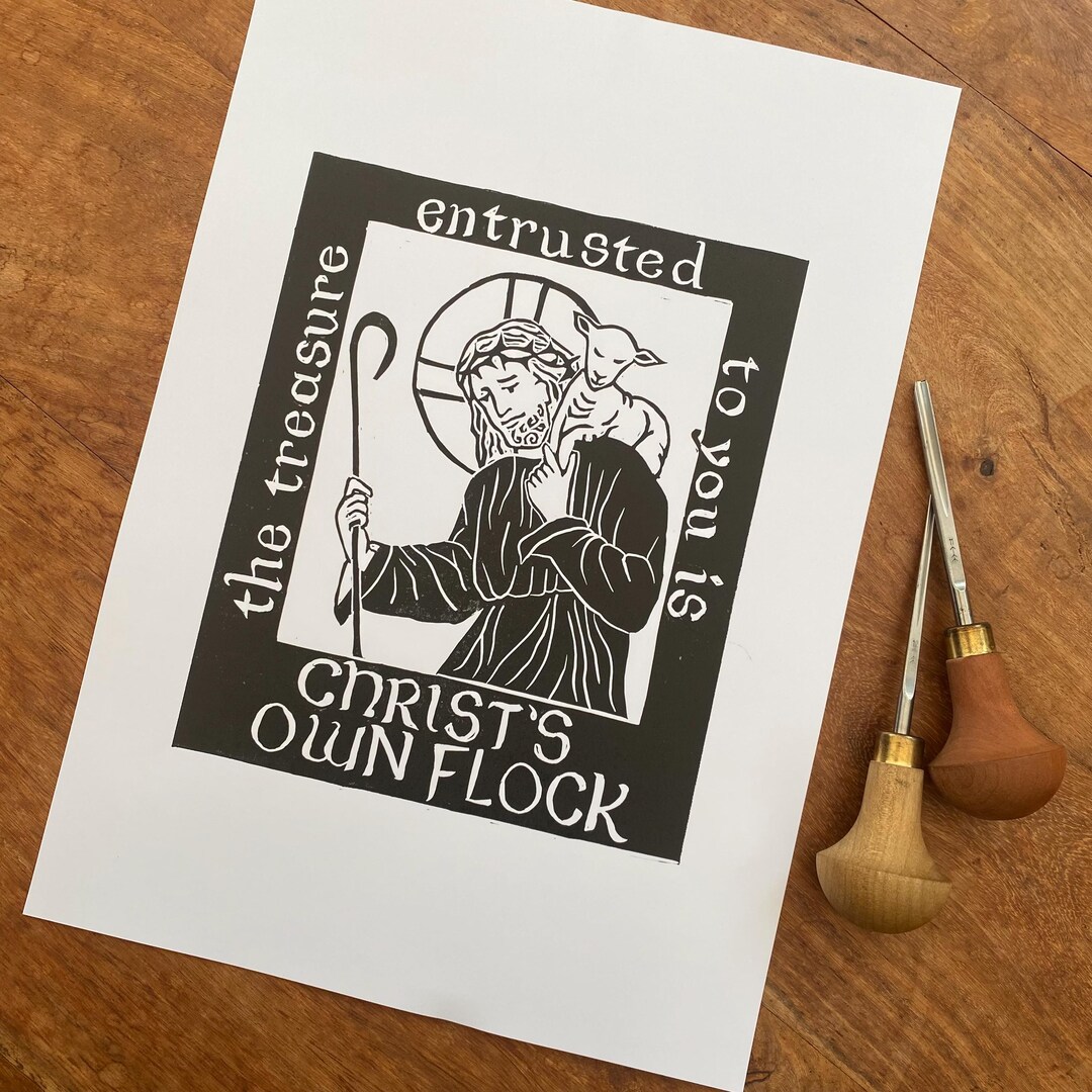 The Good Shepherd A4 Linocut Print Unique Handmade Art A4 Christian ...