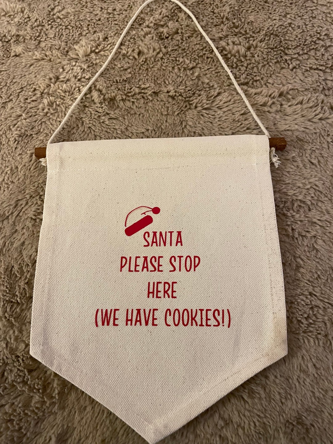 Santa Please Stop Here Sign Handmade on Hessian Hanging Sign - Etsy